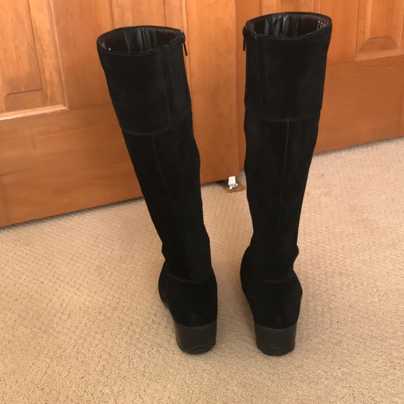 Clarks | Shoes | Wedge Black Suede Tall Boots | Poshmark